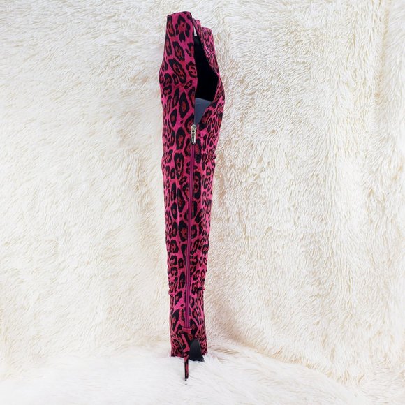 Cape Robbin | Shoes | Hot Pink Leopard Thigh High Heel Boots | Poshmark